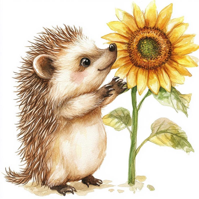 Hedgehog Sunflower Clipart, Kids Room Wall Art (digital Download) - Etsy