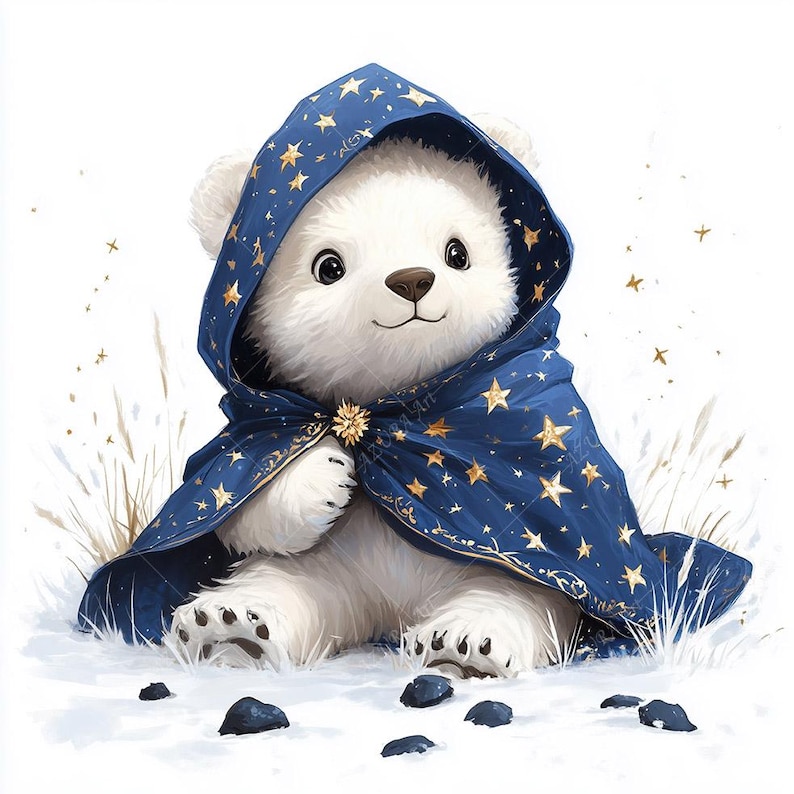 Polar Bear Cub Clipart, Star Cape, Christmas Mood (digital Download ...