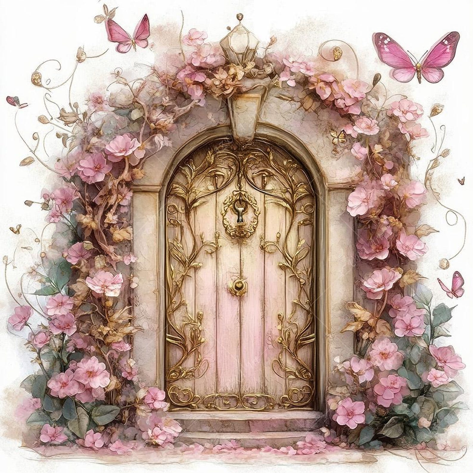 10 Pink Fairy Gate Entrance Clipart, Magical Fairy Door, Watercolor ...