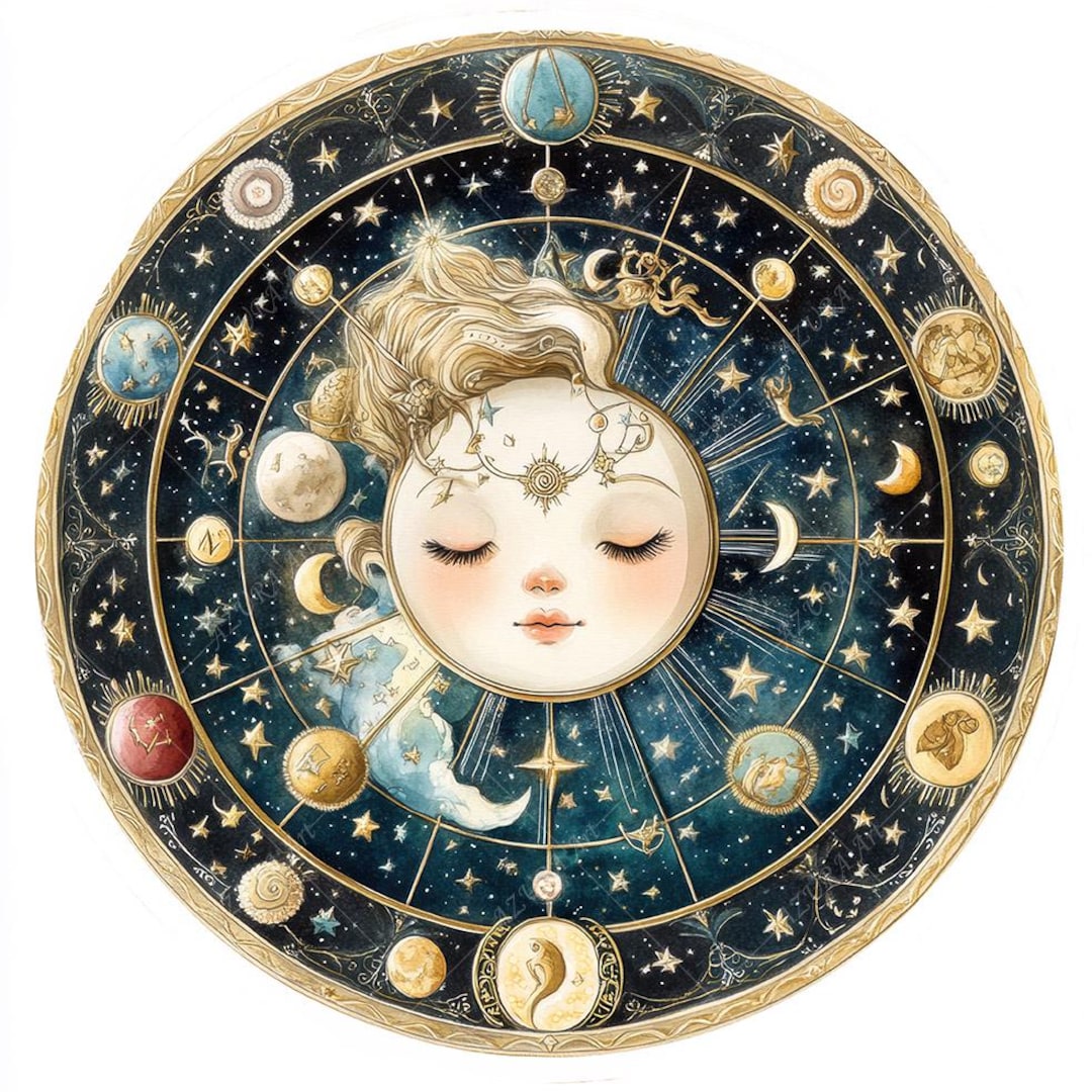 10 Astrology Wheel Clipart, Celestial Painting, Printable Art (digital ...