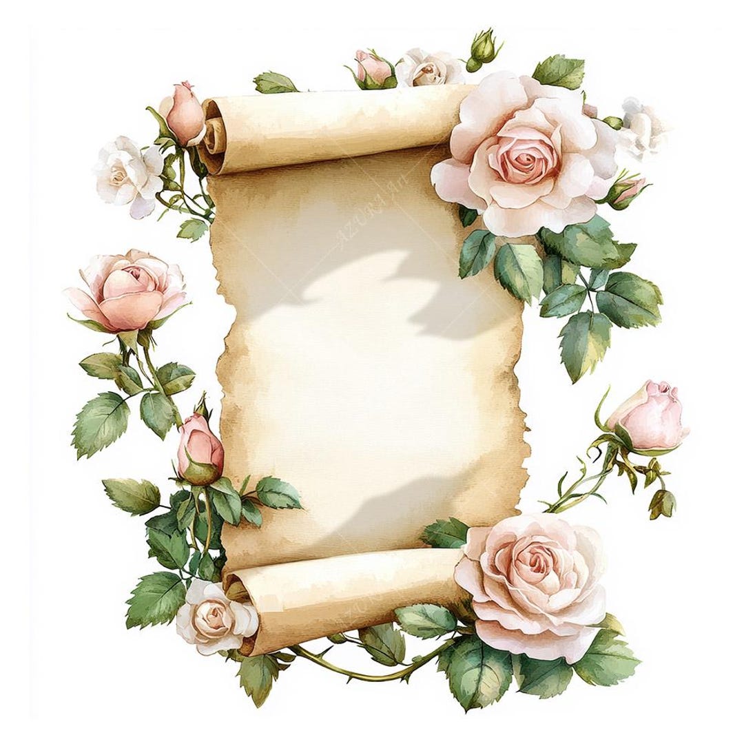 Antique Floral Scroll Clipart, Watercolor Roses (digital Download) - Etsy