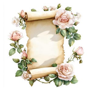 Antique Floral Scroll Clipart, Watercolor Roses (digital Download) - Etsy