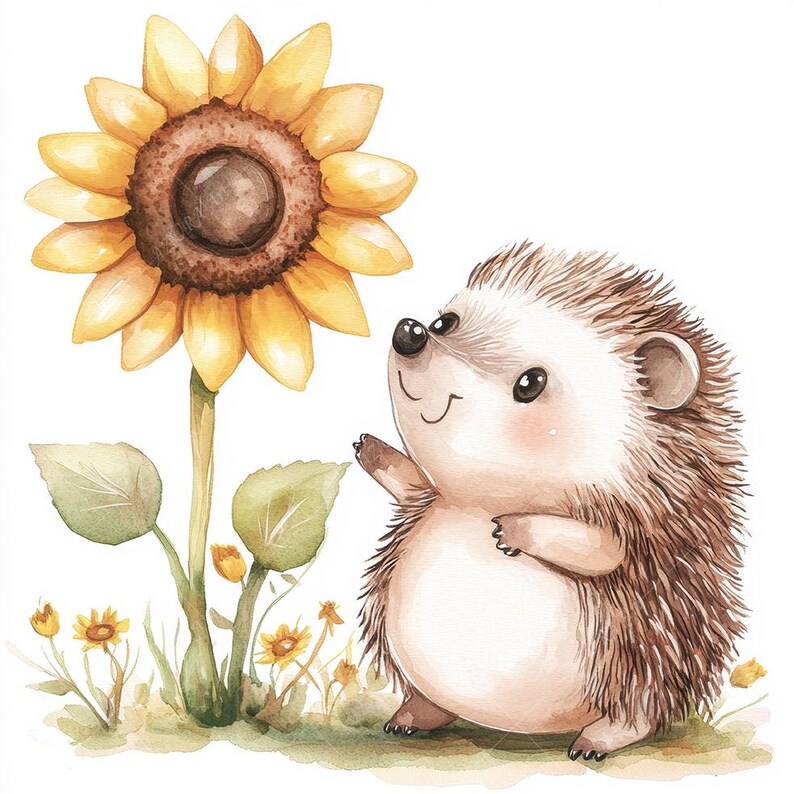Hedgehog Sunflower Clipart, Kids Room Wall Art (digital Download) - Etsy