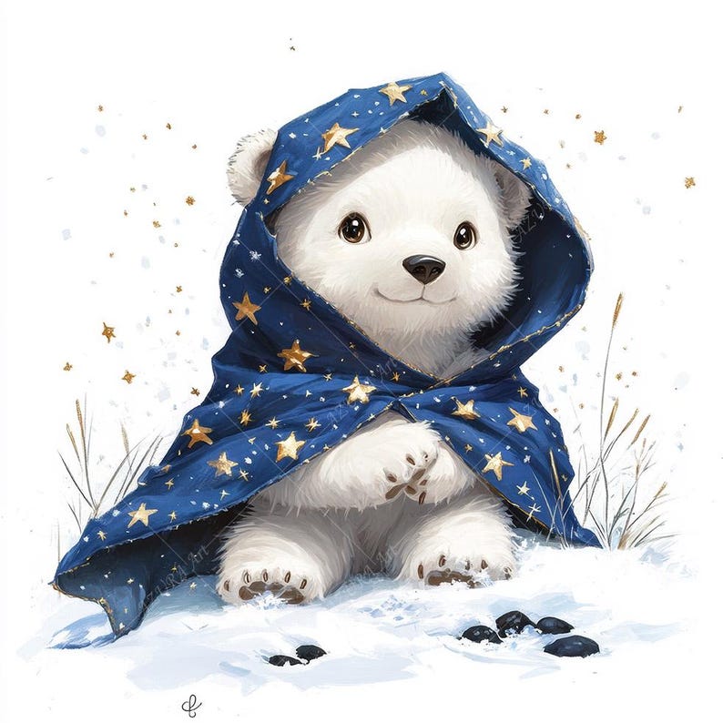 Polar Bear Cub Clipart, Star Cape, Christmas Mood (digital Download ...
