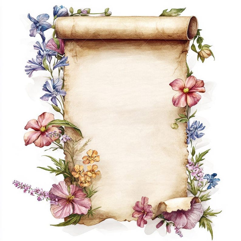 Antique Floral Scroll Clipart, Watercolor Roses (digital Download) - Etsy