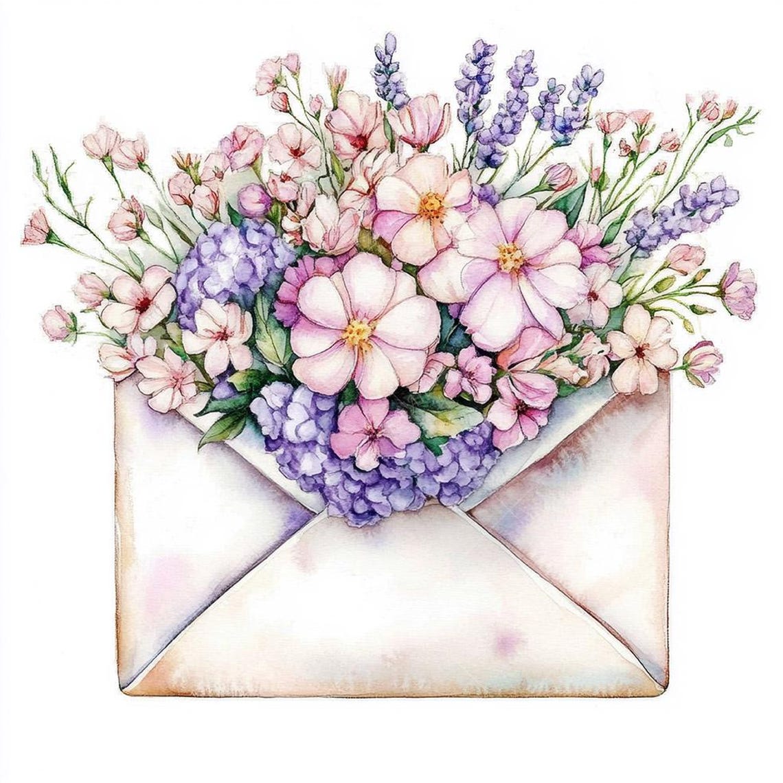10 Elegant Envelope With Bouquet Clipart, Flowers Art, Colorful ...
