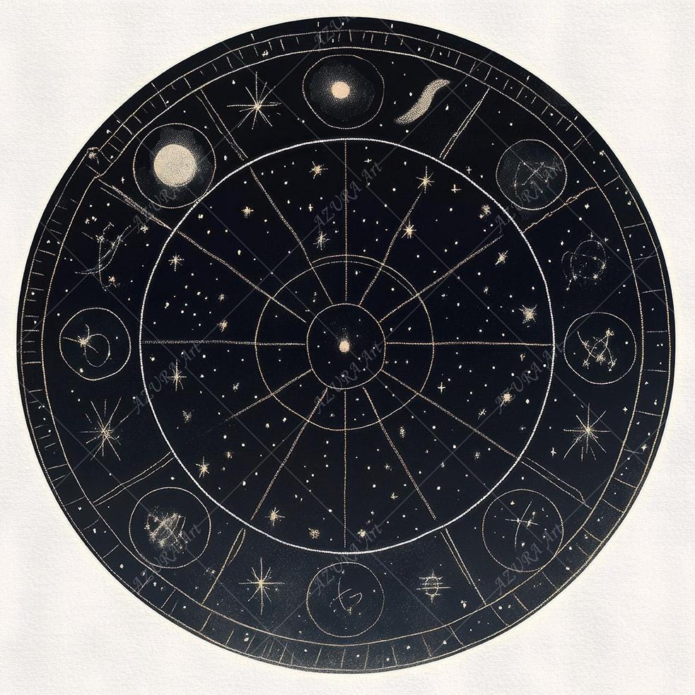 Astrology Wheel Clipart, Celestial Moon Painting (digital Download) - Etsy