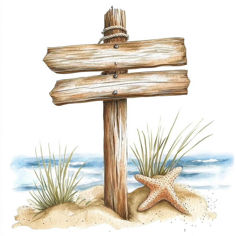 10 Wooden Beach Signpost Clipart, Littoral Board, Seagull, Printable ...