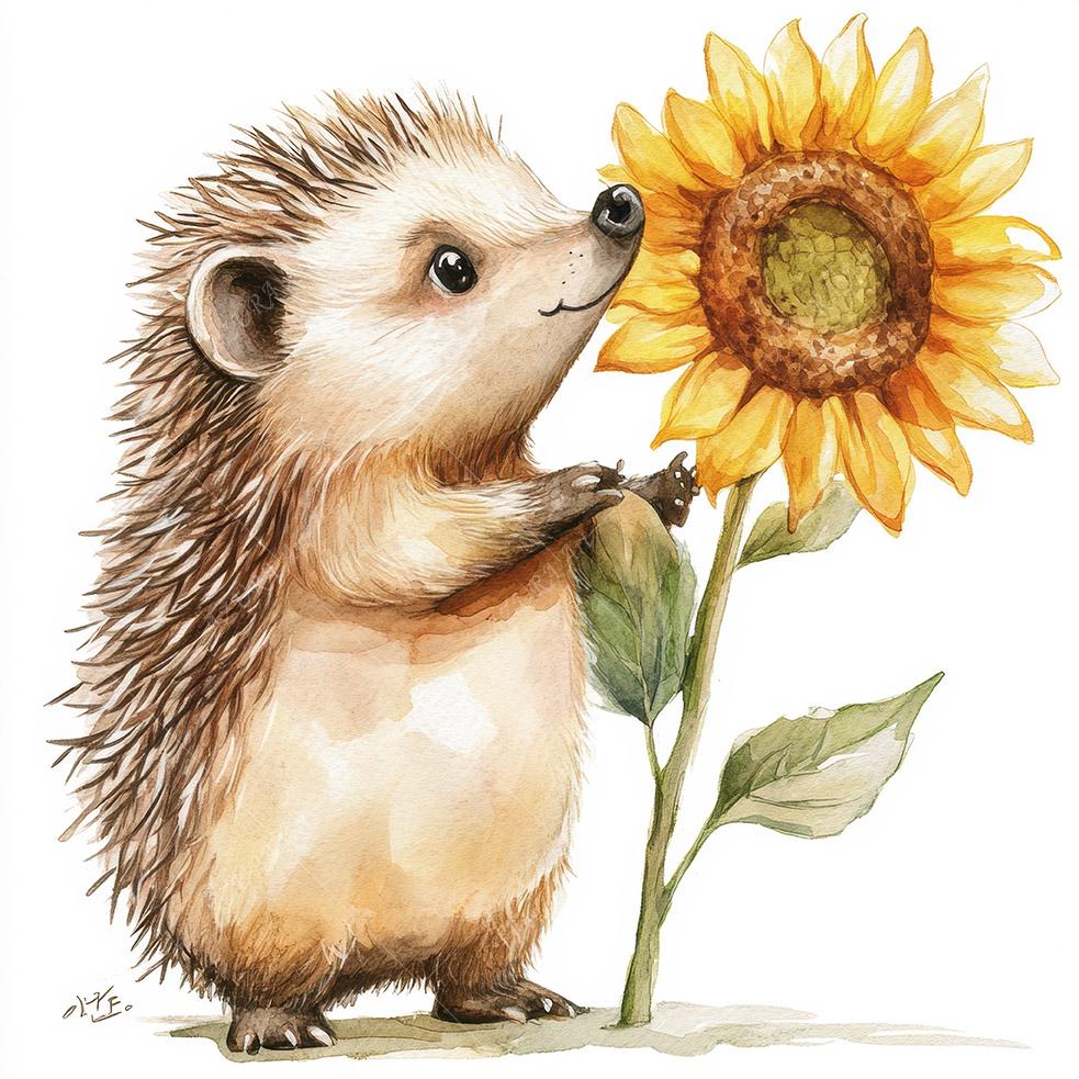 Hedgehog Sunflower Clipart, Kids Room Wall Art (digital Download) - Etsy