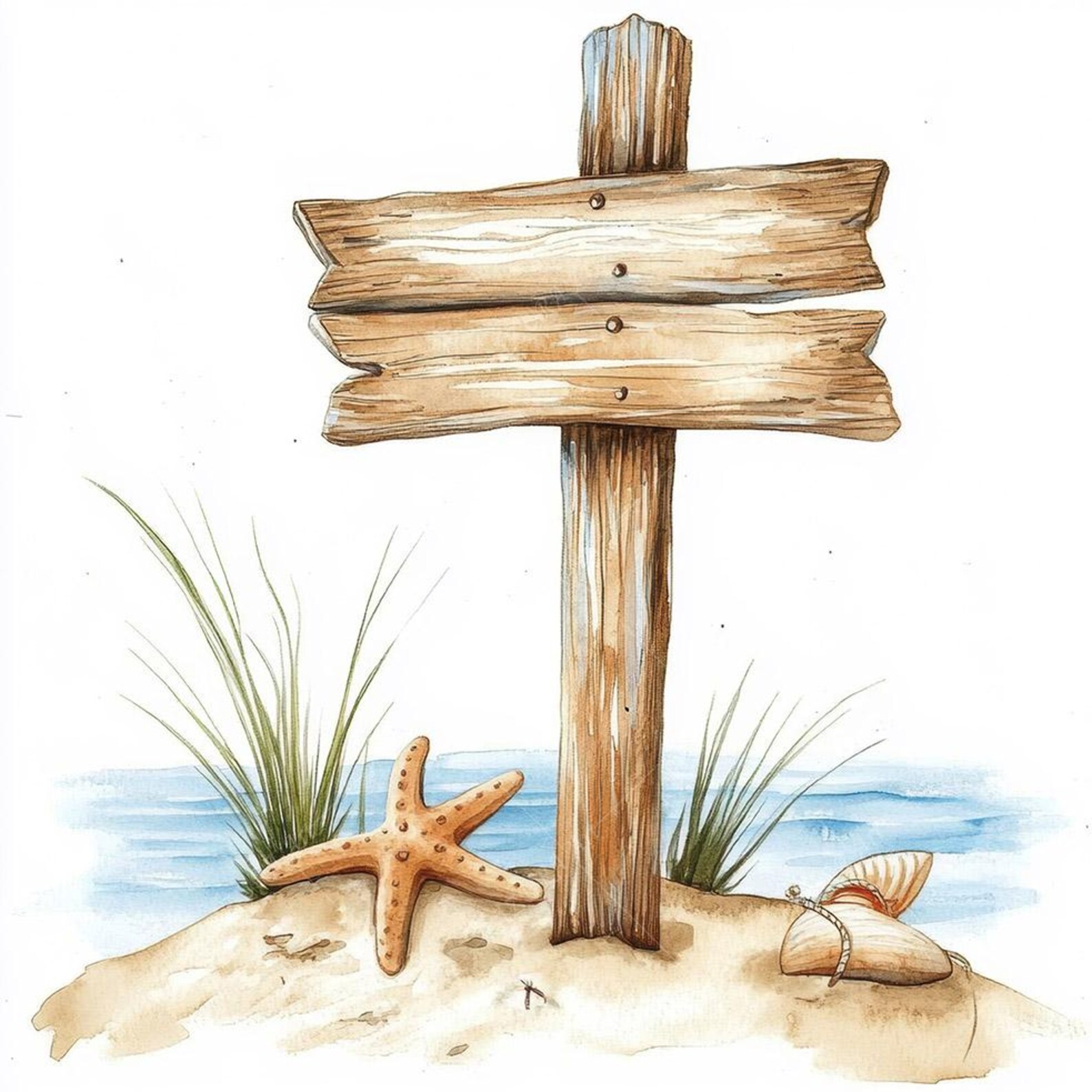 10 Wooden Beach Signpost Clipart, Littoral Board, Seagull, Printable ...
