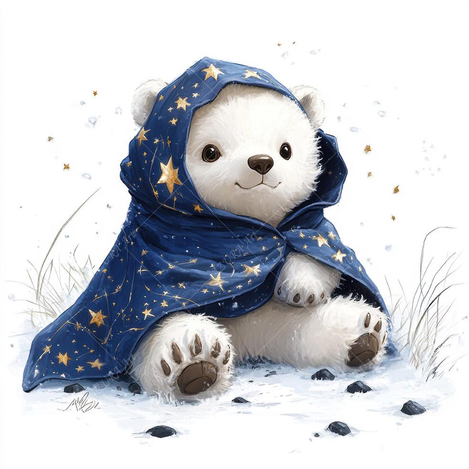 Polar Bear Cub Clipart, Star Cape, Christmas Mood (digital Download ...