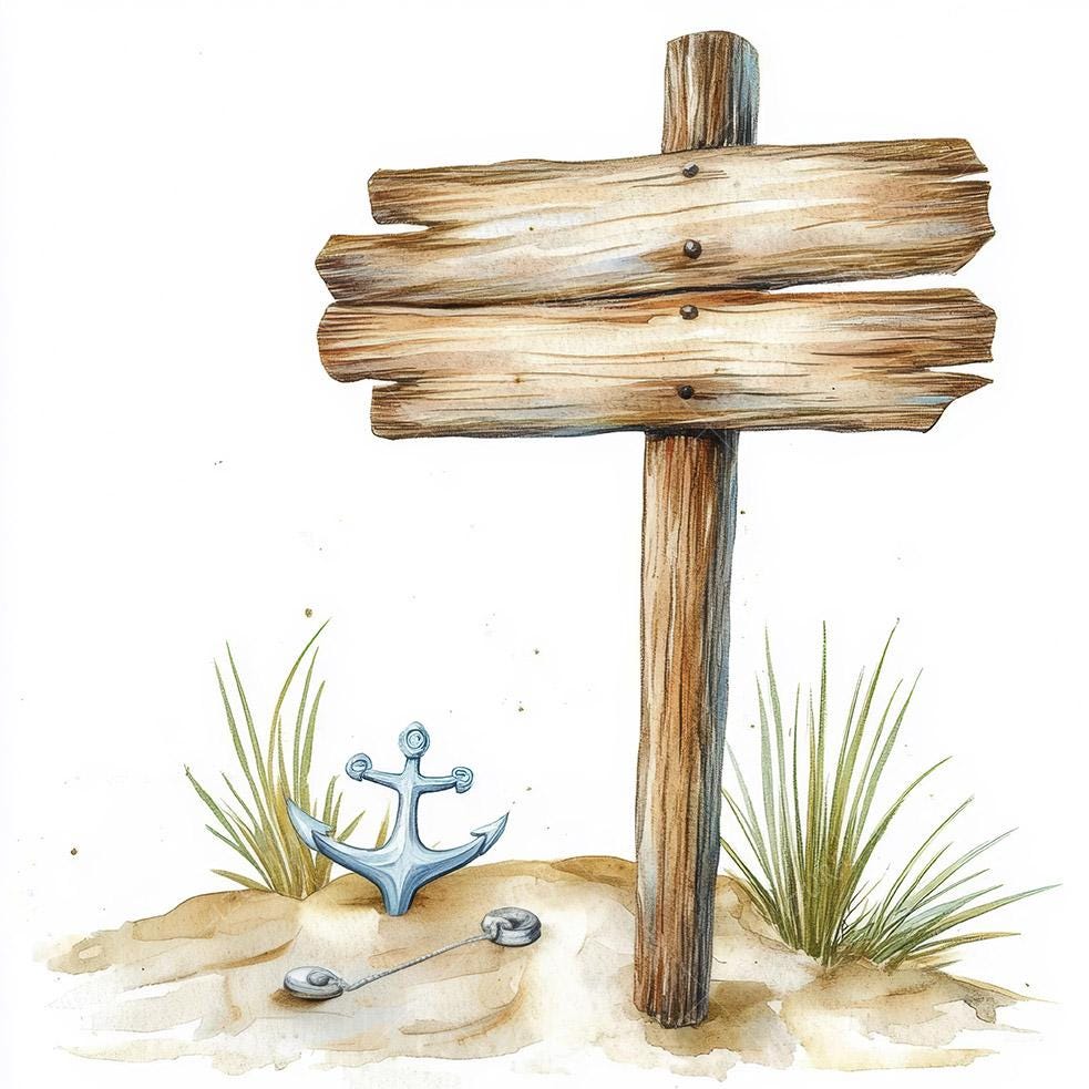 10 Wooden Beach Signpost Clipart, Littoral Board, Seagull, Printable ...