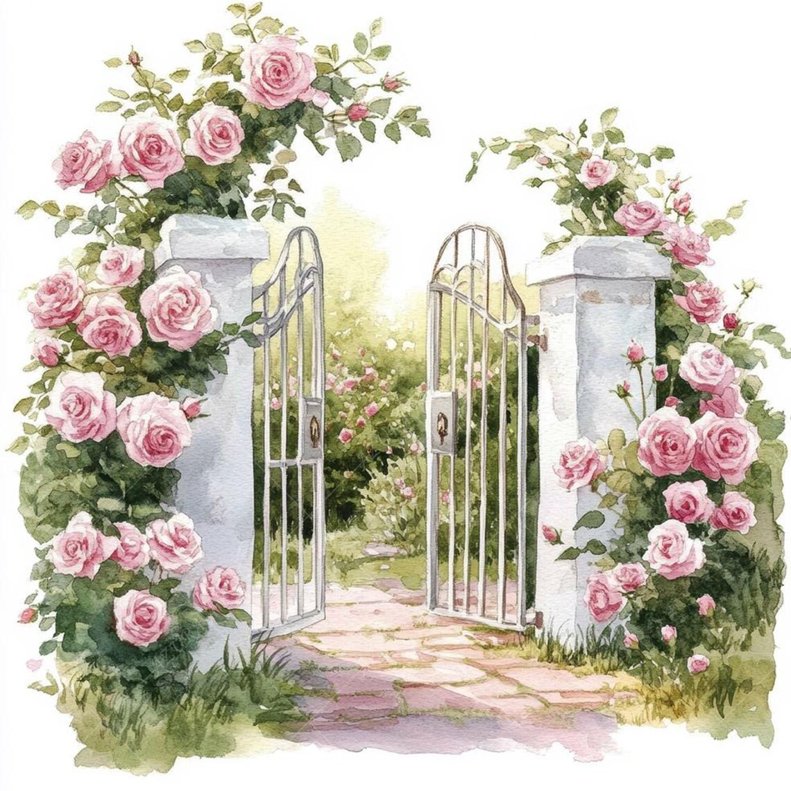 10 Floral Garden Gate With Arch Clipart, Wedding Mood, Printable ...