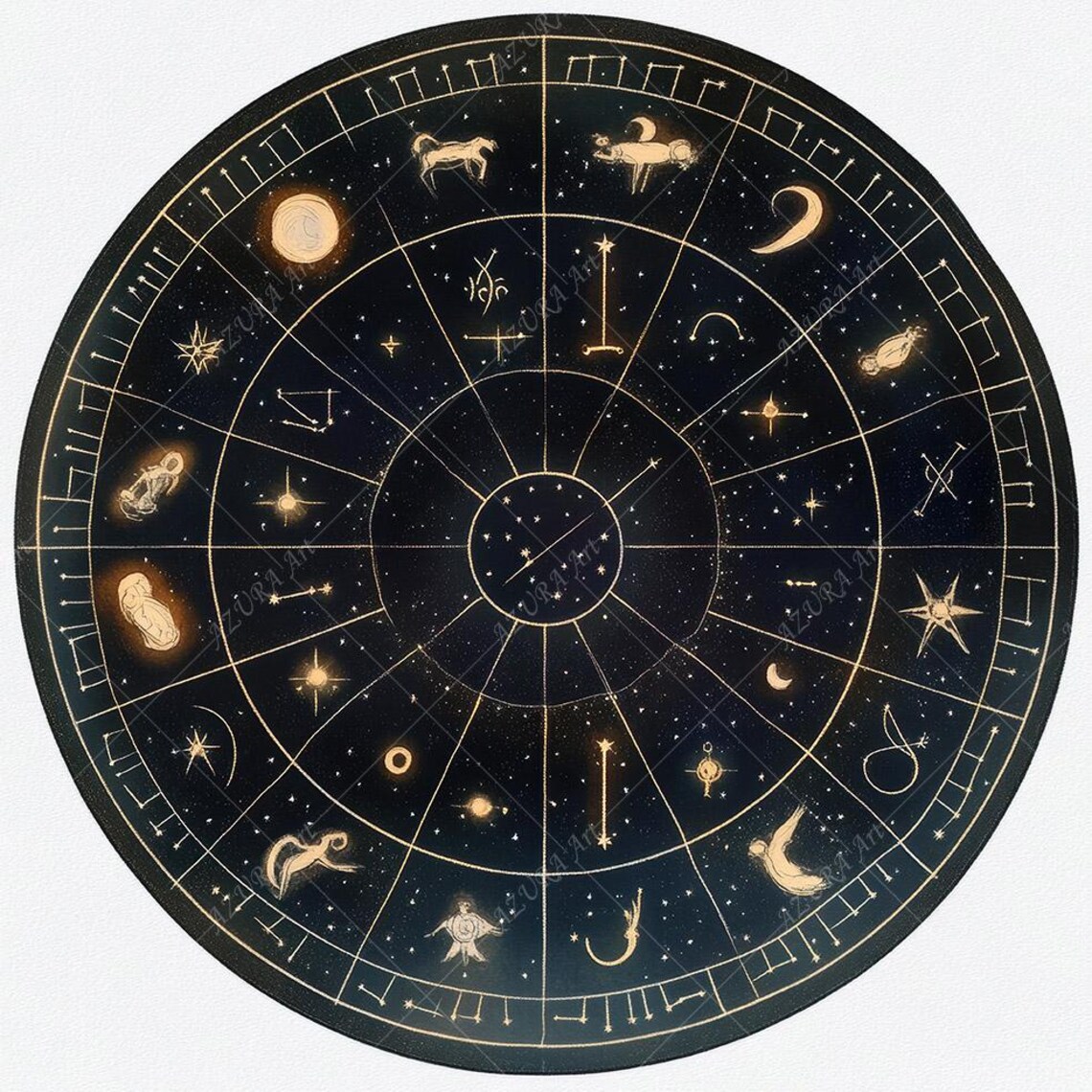 Astrology Wheel Clipart, Celestial Moon Painting (digital Download) - Etsy