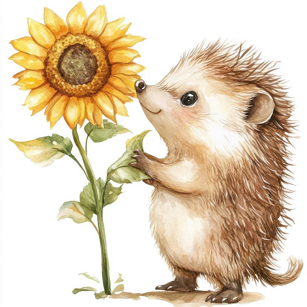 Hedgehog Sunflower Clipart, Kids Room Wall Art (digital Download) - Etsy