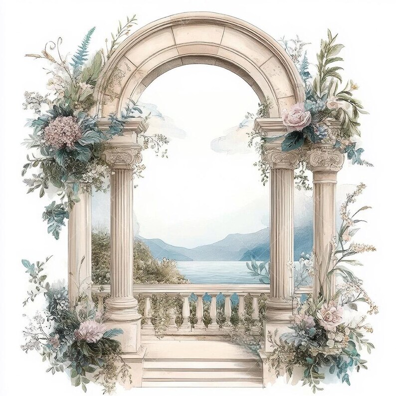 10 Balcony Arch With Columns Fantasy Clipart, Printable Clipart, High ...