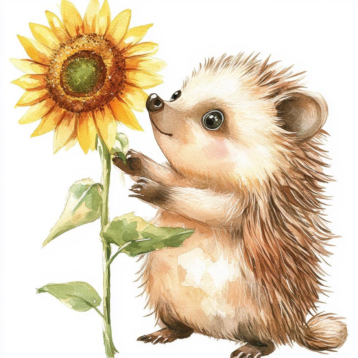 10 Cute Hedgehog With Sunflower Clipart, Kids Room, Wall Art, Printable ...