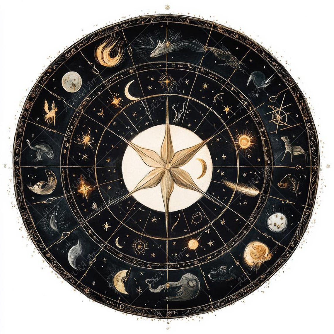 Astrology Wheel Clipart, Celestial Moon Painting (digital Download) - Etsy