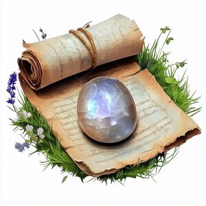 Moonstone Clipart, Sage Leaves, Hecatolite Crystal Art (digital ...