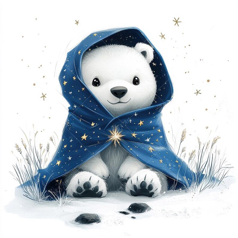 Polar Bear Cub Clipart, Star Cape, Christmas Mood (digital Download ...