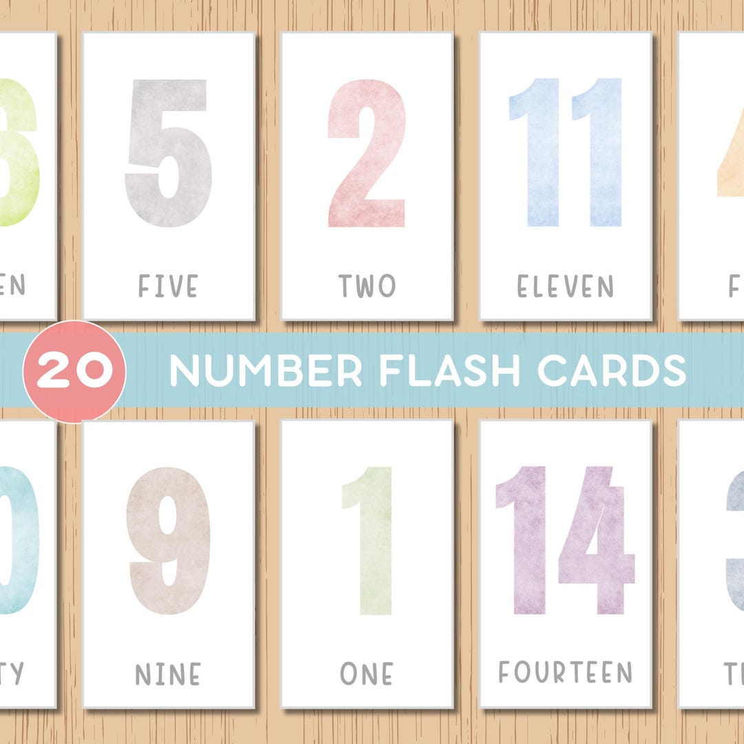 Numbers Flash Cards , 1-20 Kids Flash Cards , Preschool, Kindergarten ...