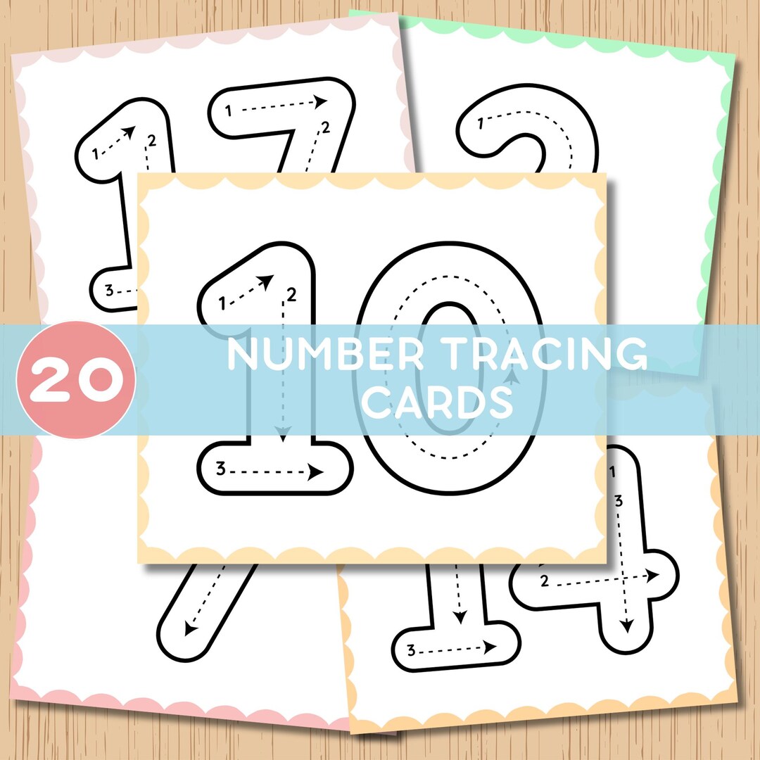 Numbers Tracing Cards , 1-20 Kids Flash Cards , Preschool, Kindergarten ...