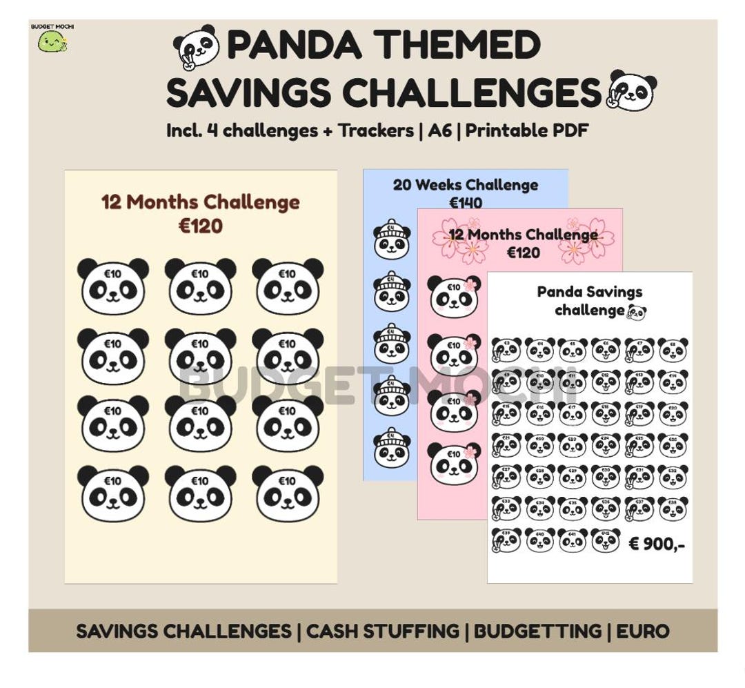 Digital A6 Savings Challenge Set | Cute Panda Theme | Set of 4 ...