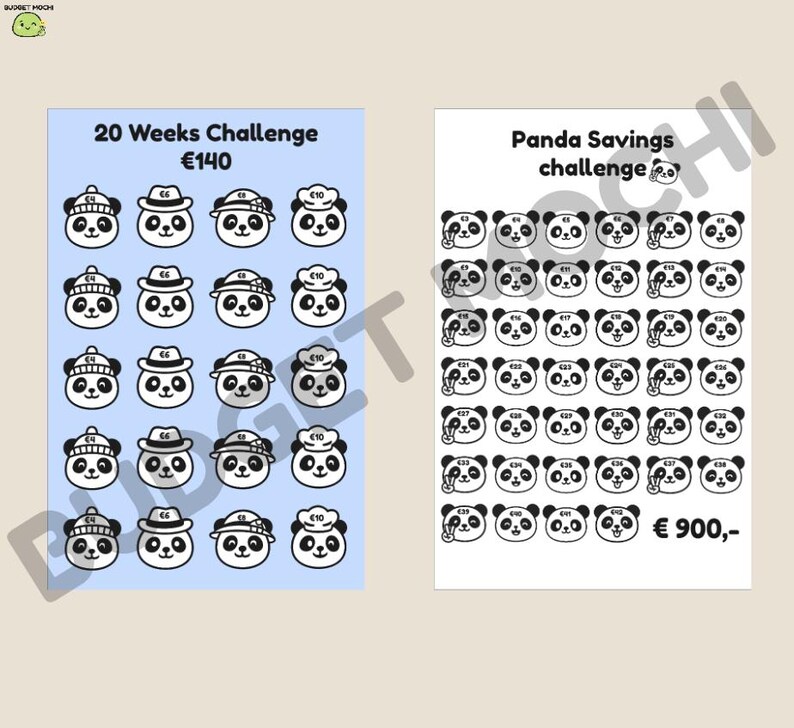 Digital A6 Savings Challenge Set | Cute Panda Theme | Set of 4 ...