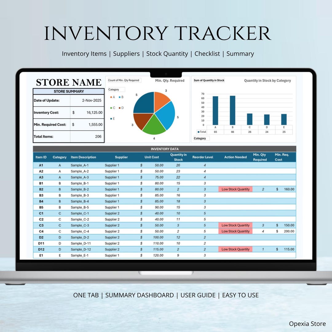 Opexia Inventory Tracker Spreadsheet & Excel: Simple Inventory ...
