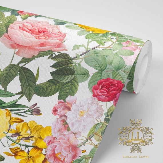 Vienna Floral Rose Wallpaper by Loralee Lewis - Etsy