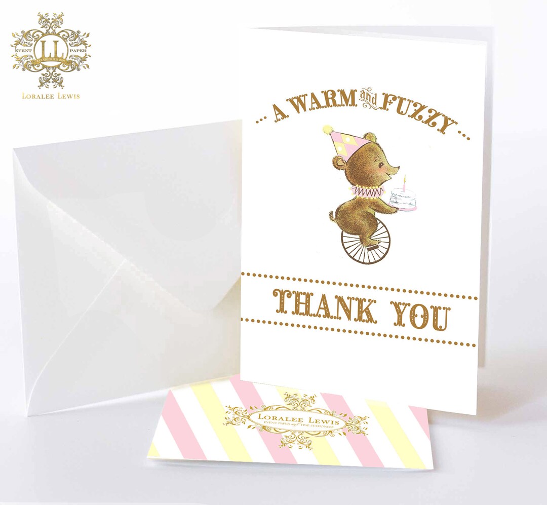 Thank You Notes . Birthday Bear (pink) Collection by Loralee Lewis - Etsy