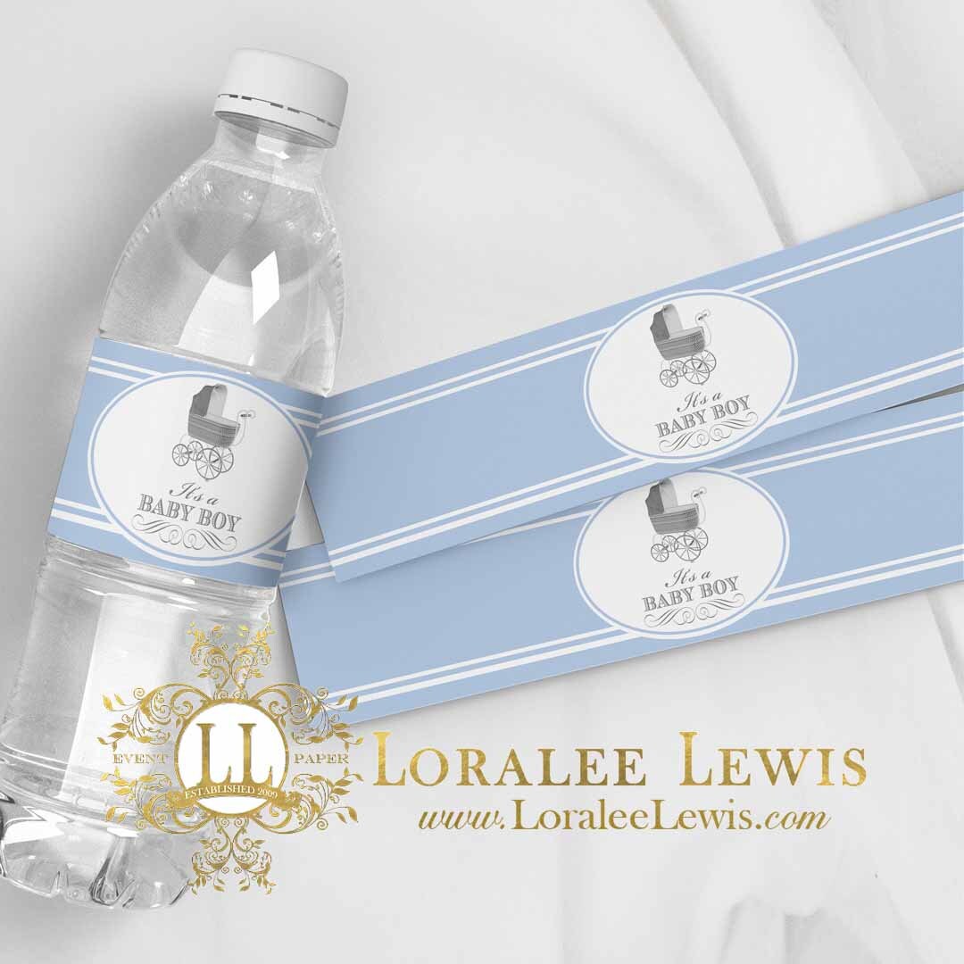 Water Bottle Labels . Pram Cameo Blue Collection by Loralee Lewis - Etsy