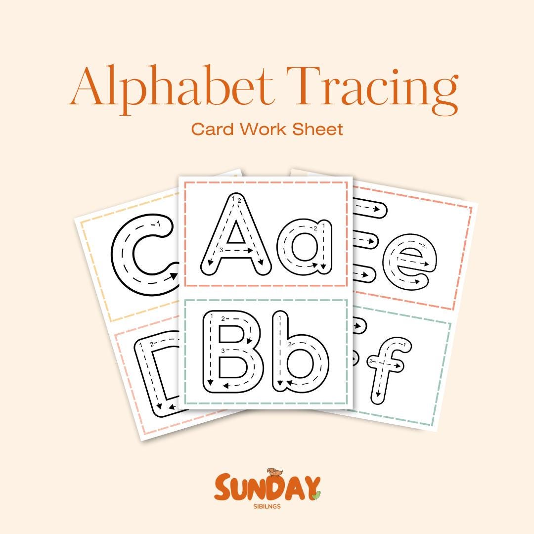 Alphabet Tracing Card Worksheets for Kids, Printable Letter Tracing ...