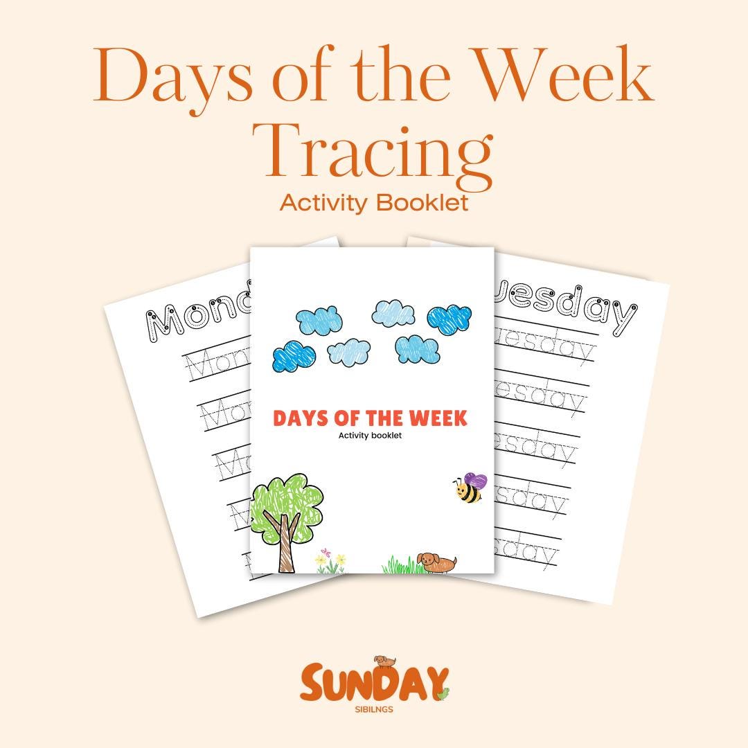 Days of the Week Tracing Worksheets for Kids, Printable Workbook ...