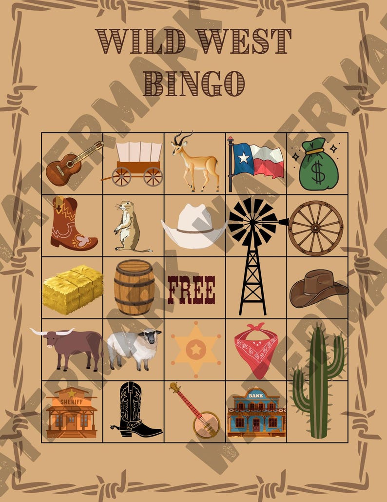 Western-themed Bingo! 15 Unique Playing Cards! - Etsy