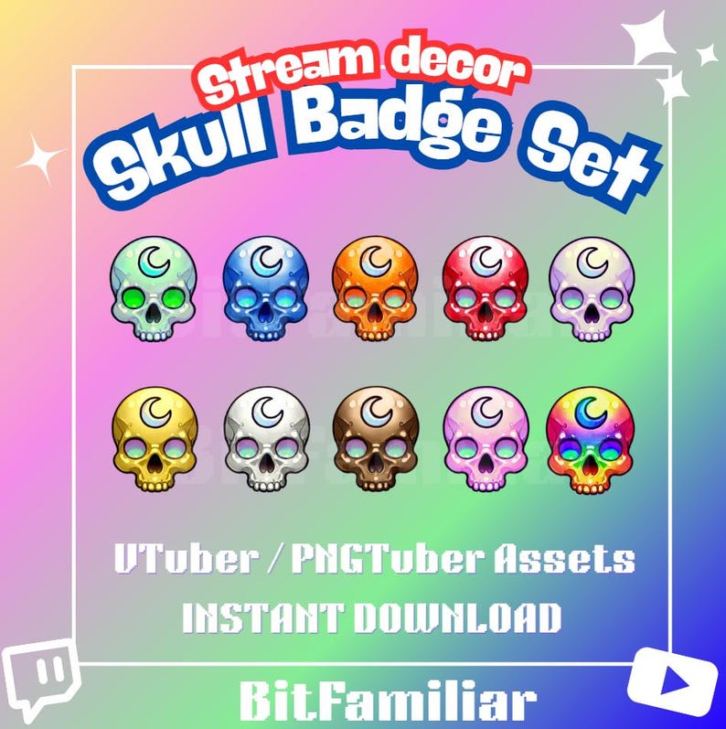 Skull Sub Badge Set | Vtuber / Pngtuber Stream Decor | Pastel Goth ...