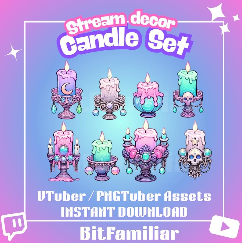 Pastel Gothic Candle PNG Bundle – Twitch Stream Overlay Decor for ...
