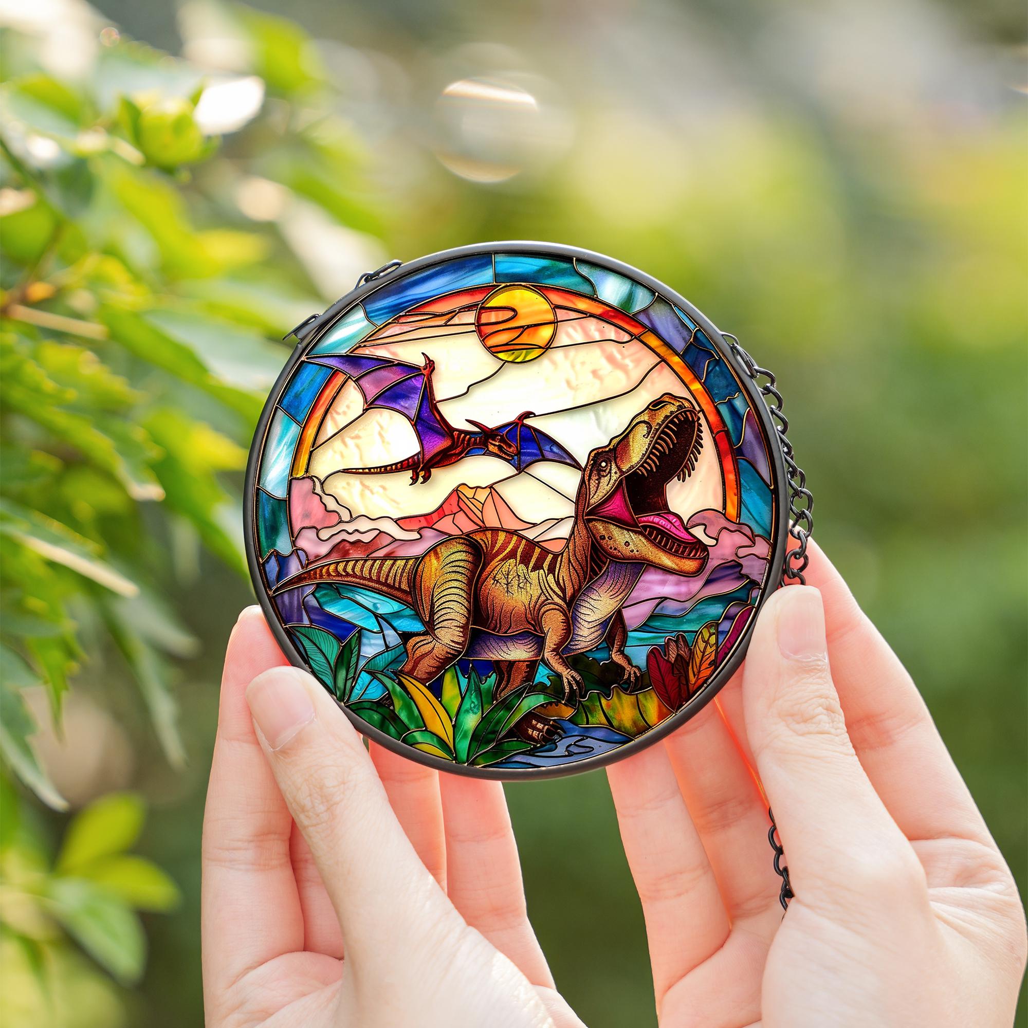Dinosaur Stained Glass Suncatcher for Boys | T-rex Window Hanging Gift ...
