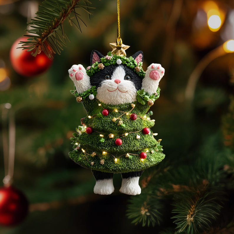 Christmas Cat Ornament 2025, Cute Cat Tree Ornament, Funny Pet Ornament ...