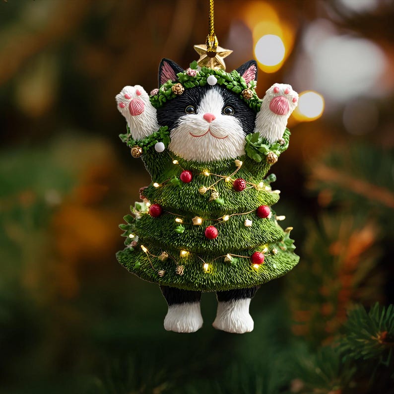 Christmas Cat Ornament 2025, Cute Cat Tree Ornament, Funny Pet Ornament ...