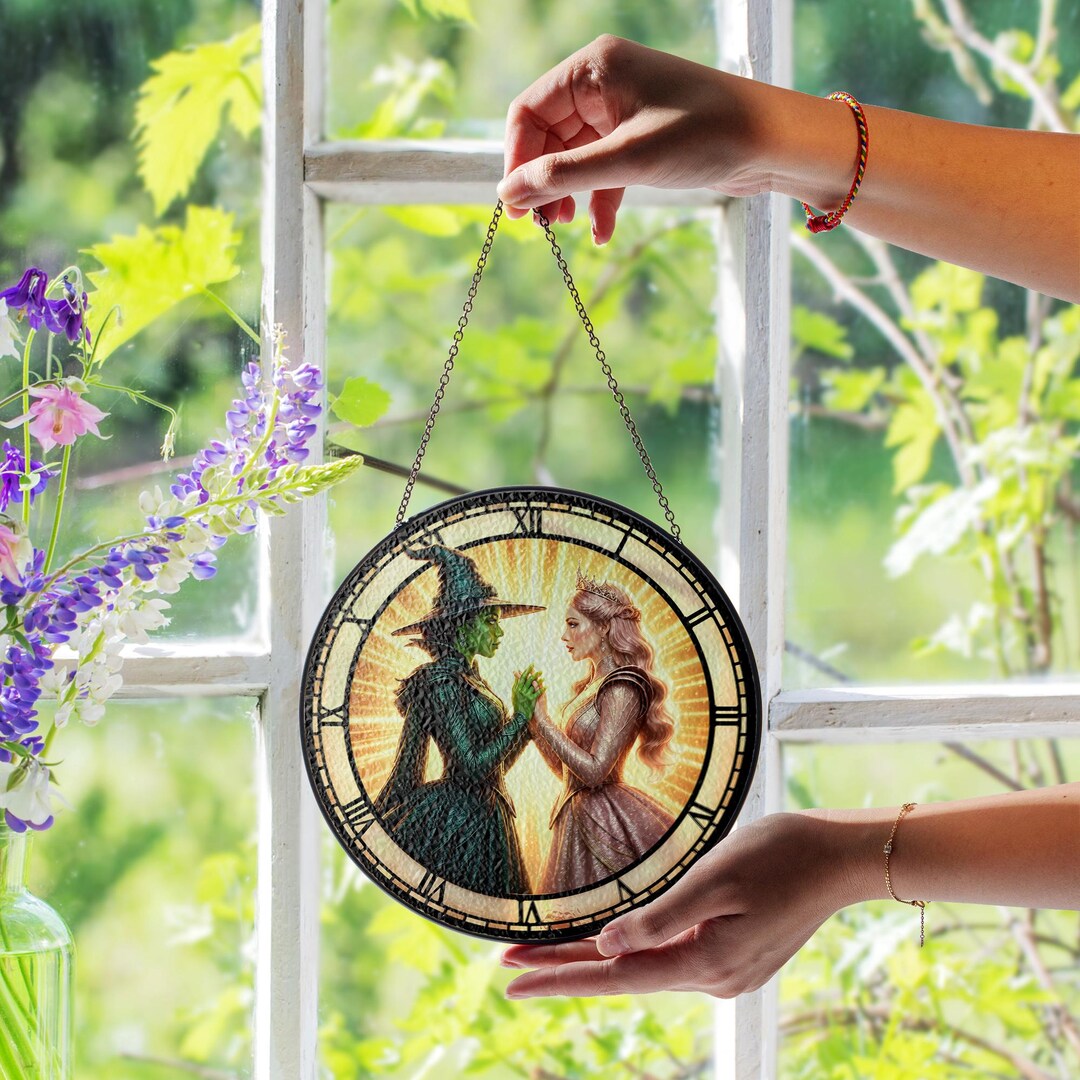 Wicked Stained Glass Suncatcher - Elphaba Glinda Glass Window Hanging ...