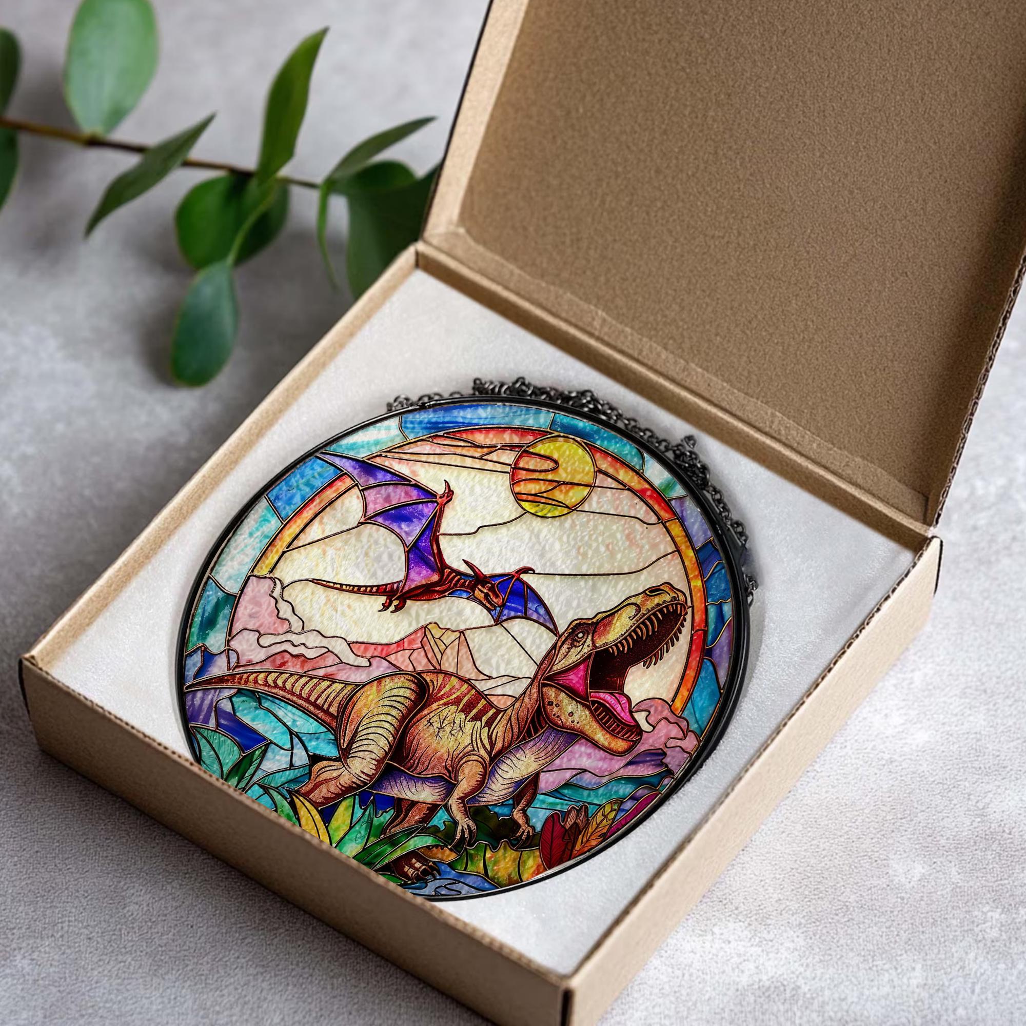 Dinosaur Stained Glass Suncatcher for Boys | T-rex Window Hanging Gift ...