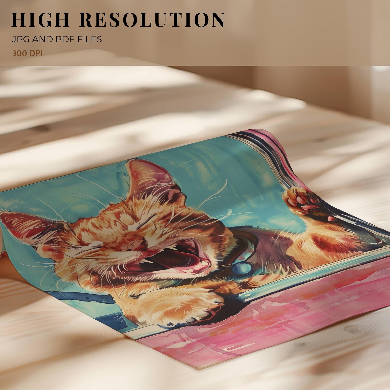 Funny Cat Wall Art | Retro Car Window Poster | Playful Animal Print ...