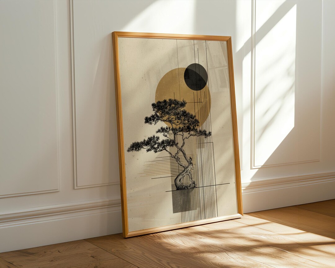 Japandi Bonsai Wall Art – Minimalist Tree Poster With Abstract Lines ...