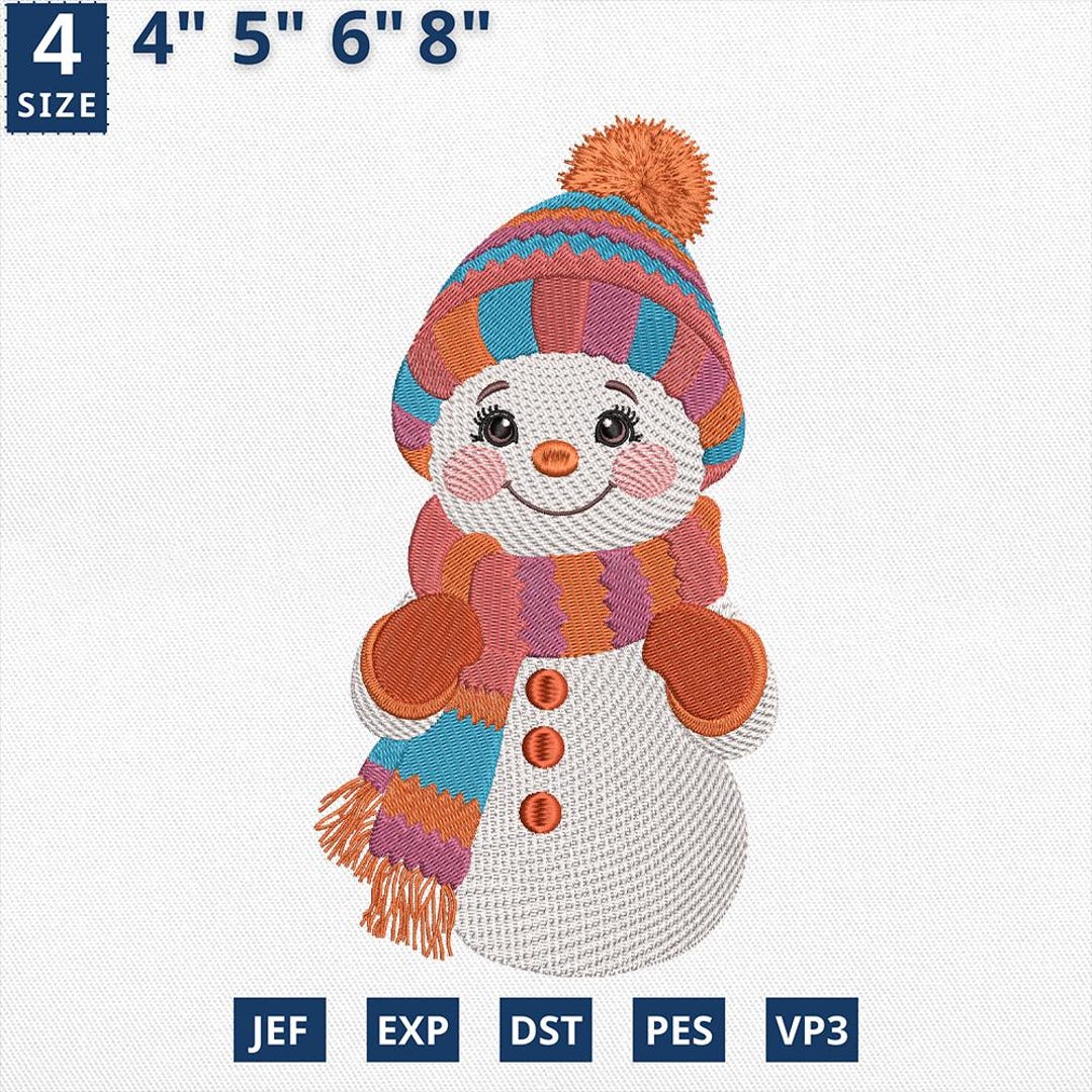 Cute Snowman Embroidery Design, Christmas Winter Snowman Embroidery ...