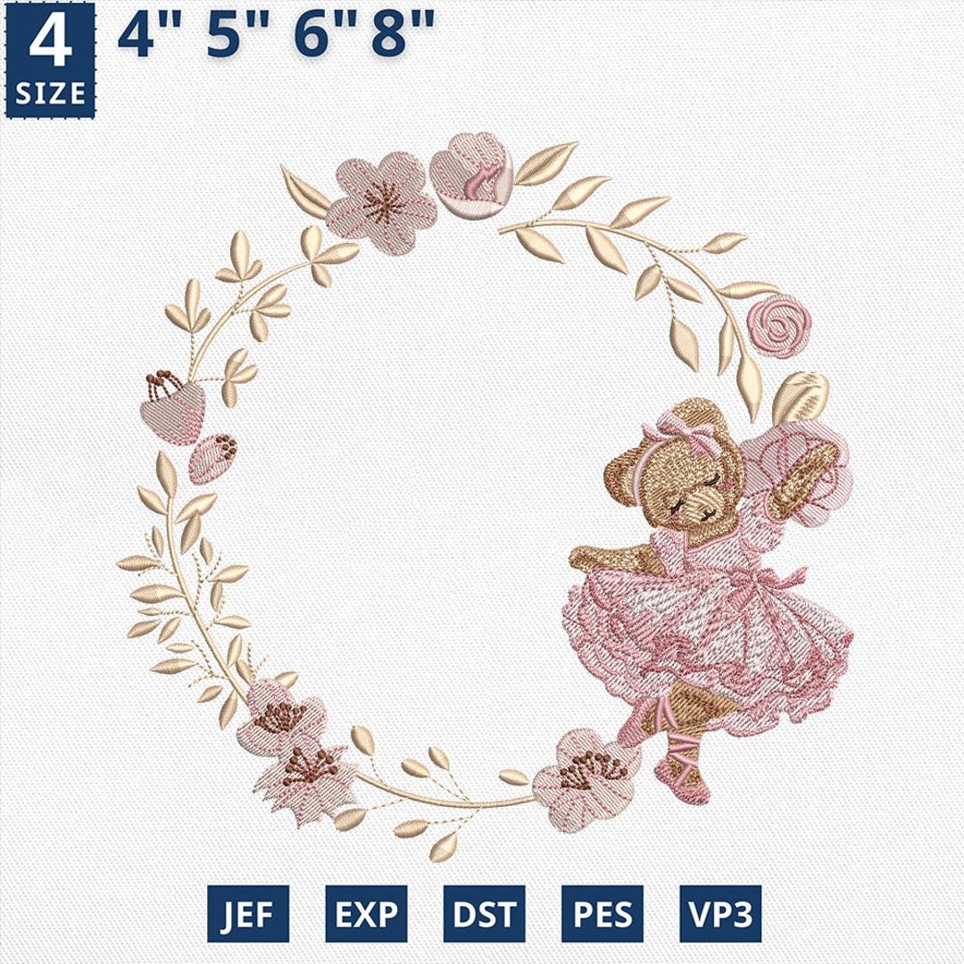 Teddy Bear Monogram Frame Embroidery Design, Teddy Bear Wreath Crest ...