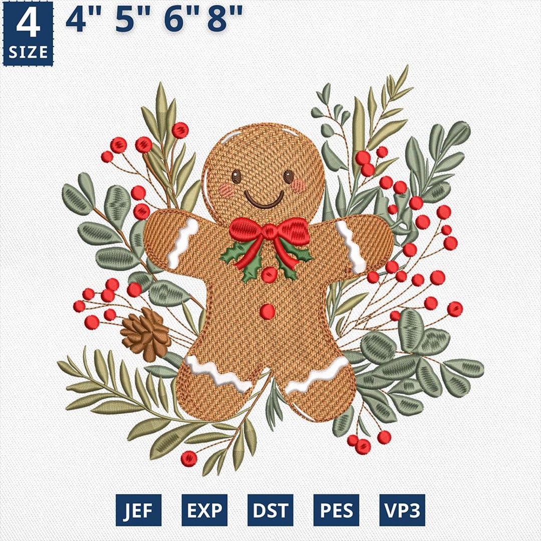 Gingerbread Man Embroidery Design, Festive Holiday Embroidery File ...