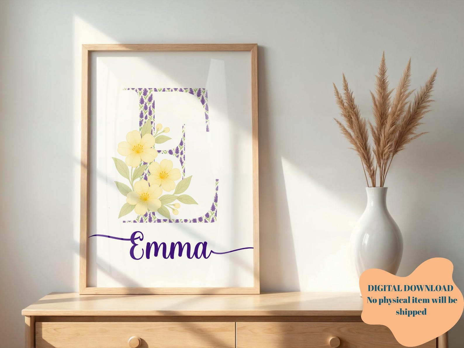 Floral Letter E Name Print: Personalized Girl Nursery Decor (digital ...
