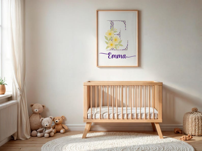 Floral Letter E Name Print: Personalized Girl Nursery Decor (digital ...