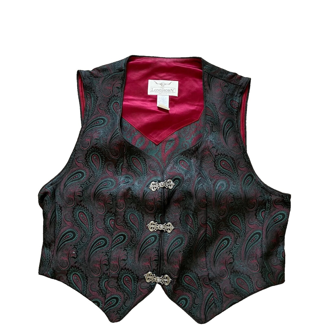 Longhorn Niver Paisley Brocade Tapestry Clasp Front Vest Vintage ...